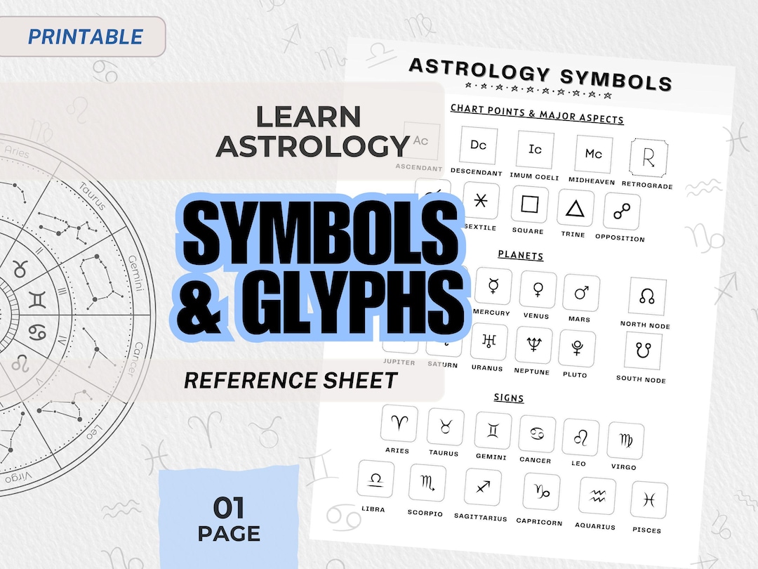 Astrology Symbols Chart | Zodiac & Planet Glyphs Quick Reference (PDF ...