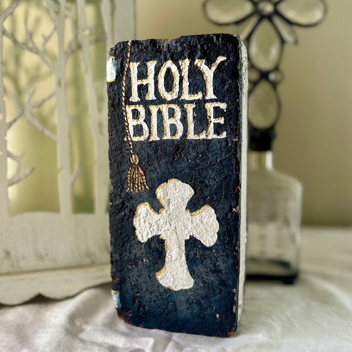 Holy Bible Garden or Mantle Brick Book - Etsy