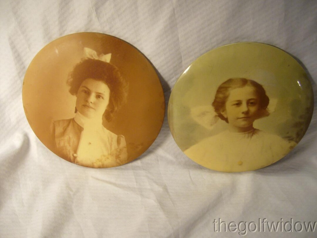 Two Antique Celuloid 6 Inch Photos of Two Young Ladies Great ...