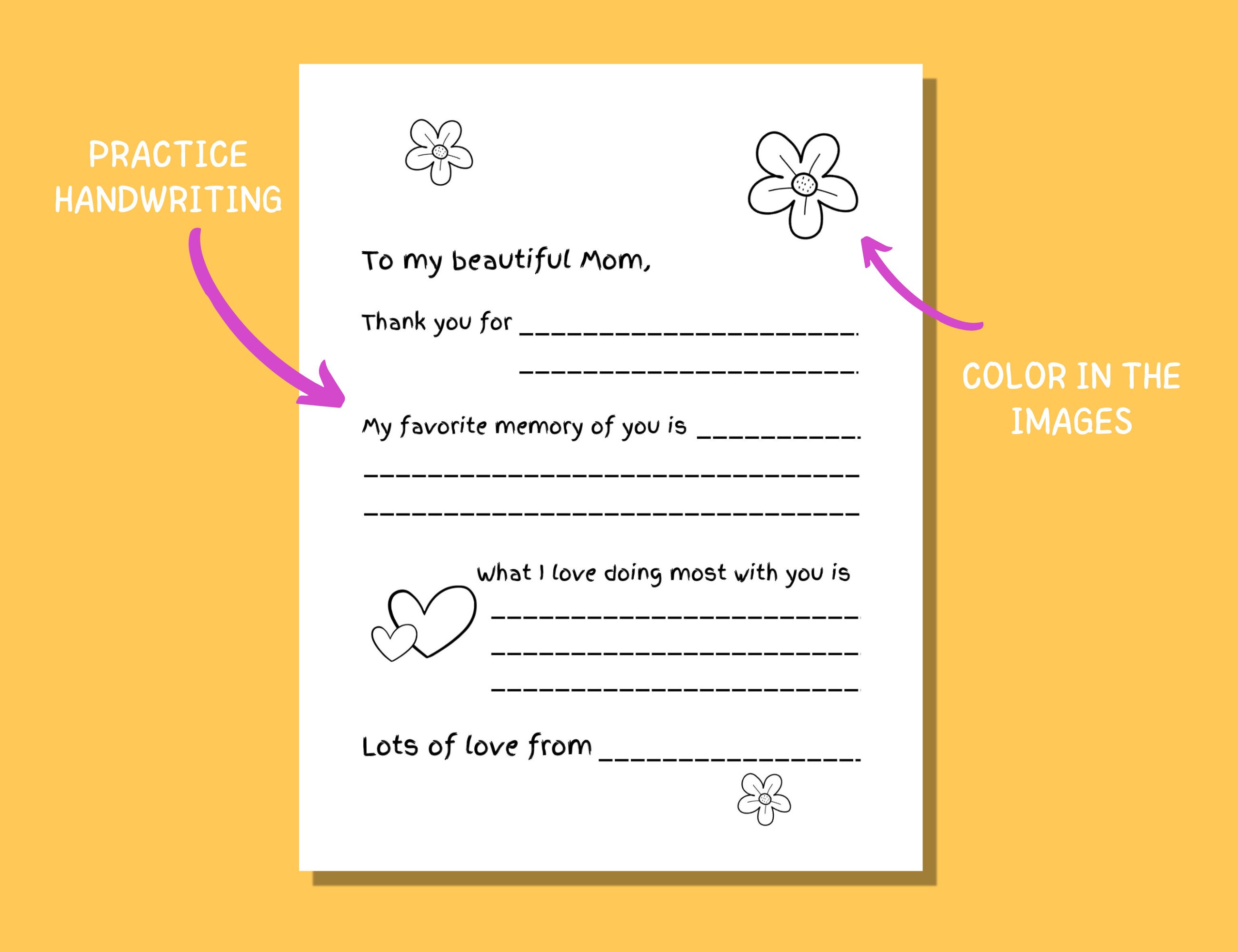 Mothers Day Printable Keepsake Letter, Pre-school or Kindergartern ...