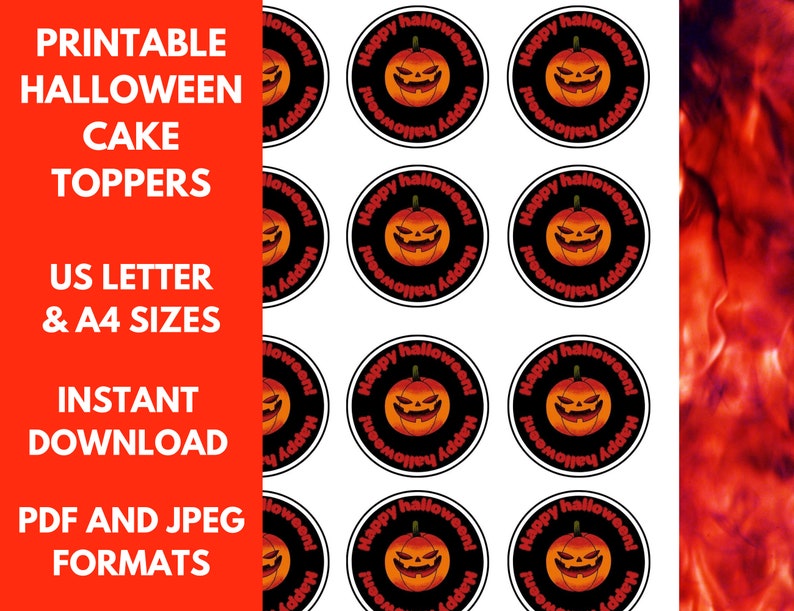 Printable Halloween Cupcake Toppers, Scary Halloween Pumpkin Cupcake ...
