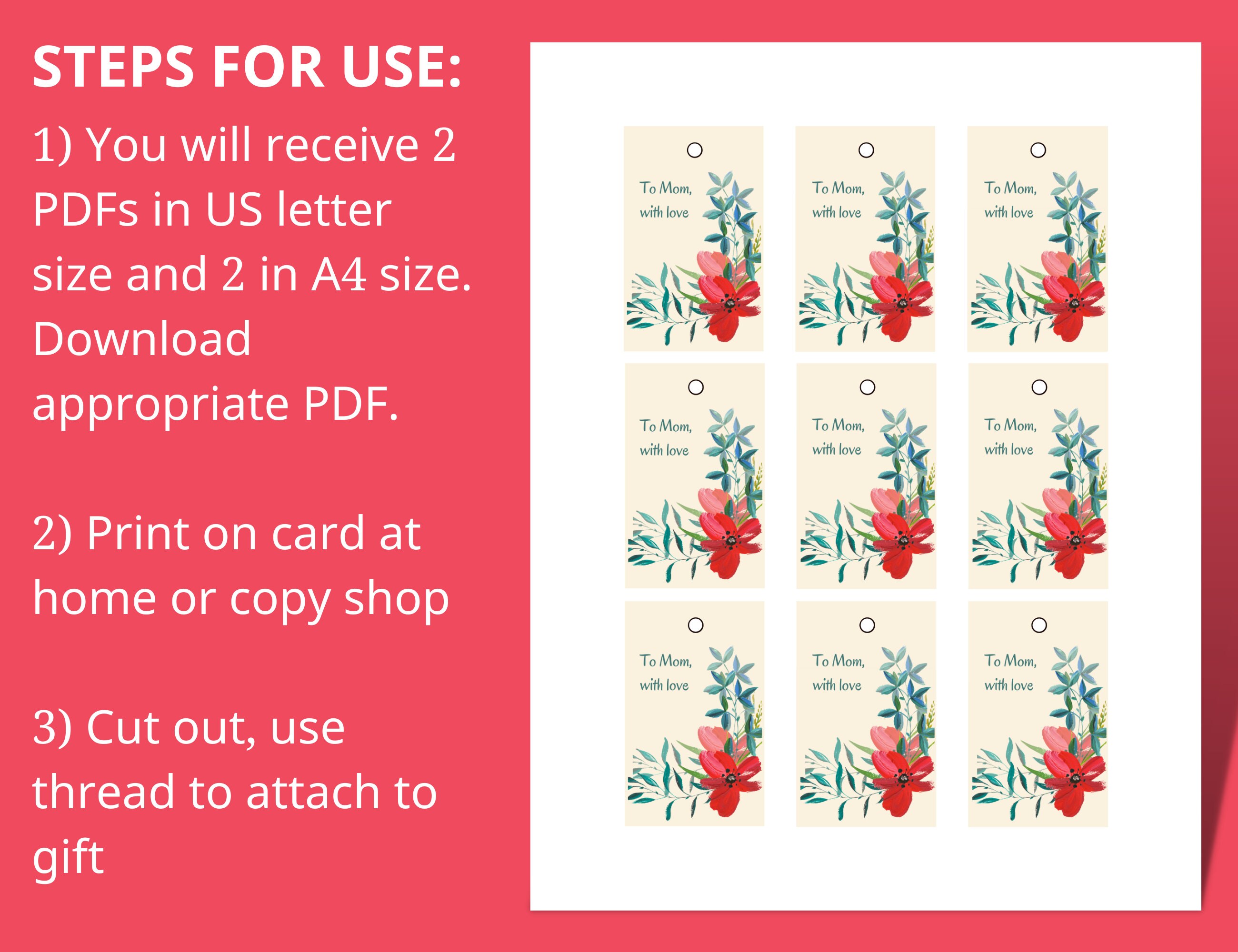 Mother's Day Printable Gift Tags, Floral Gift Tags for Mom, Instant ...