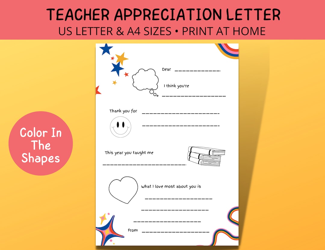 Printable Teacher Appreciation Letter: Coloring Page Gift (PDF) - Etsy