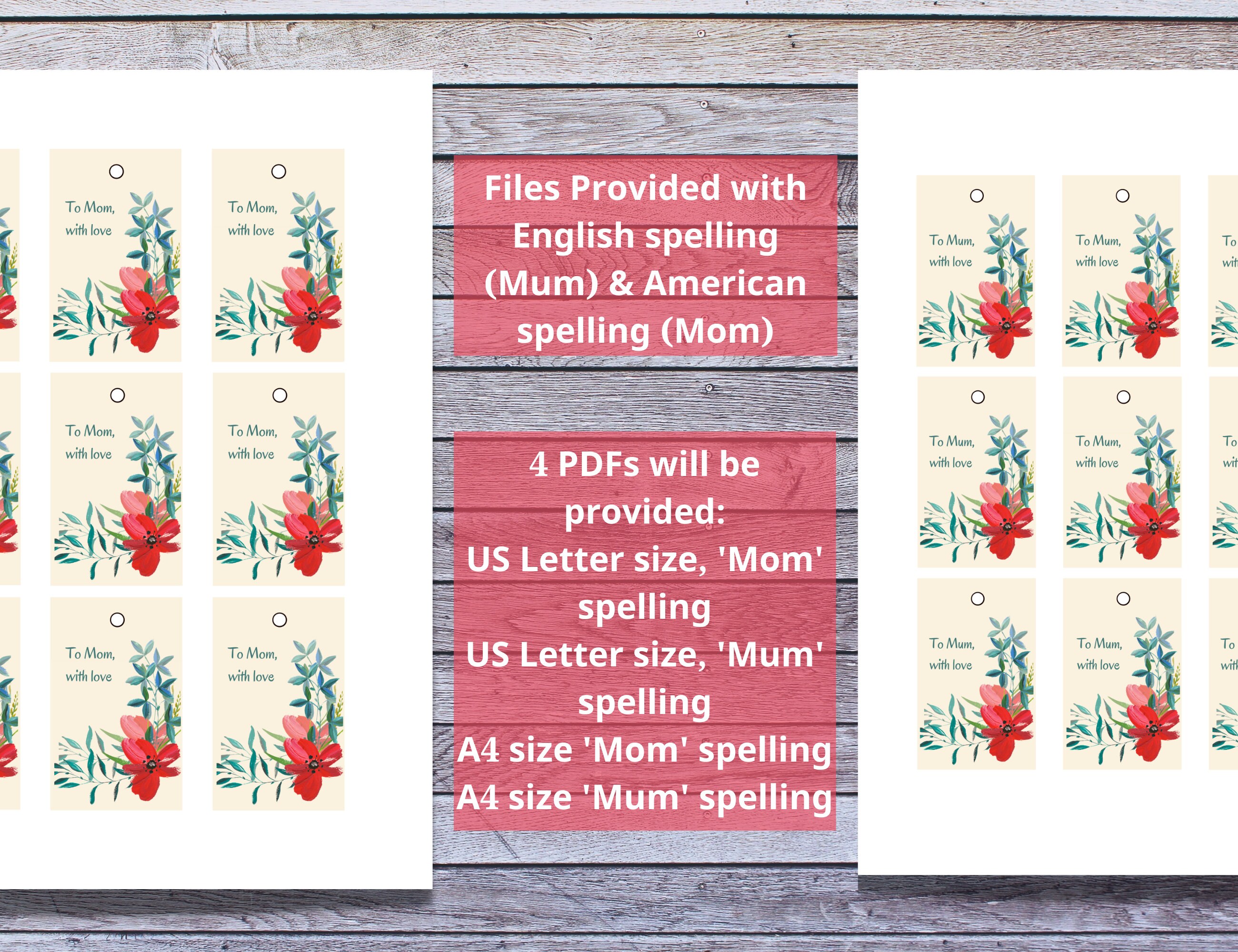 Mother's Day Printable Gift Tags, Floral Gift Tags for Mom, Instant ...