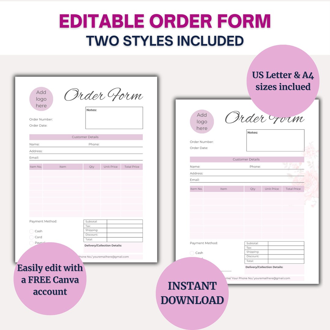 Editable Small Business Order Form Template (digital Download) - Etsy
