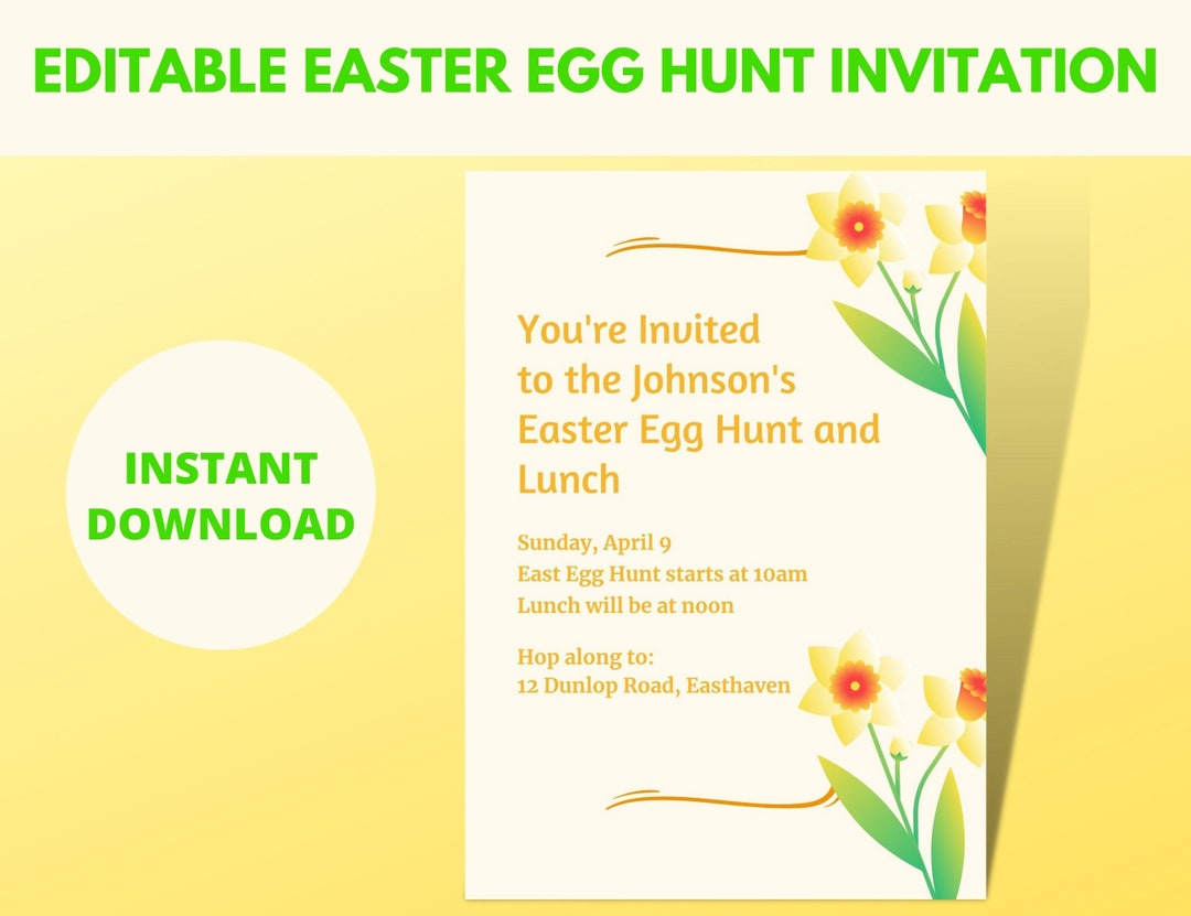 Easter Egg Hunt Invitation, Easter Lunch Invitation Template, Brunch ...