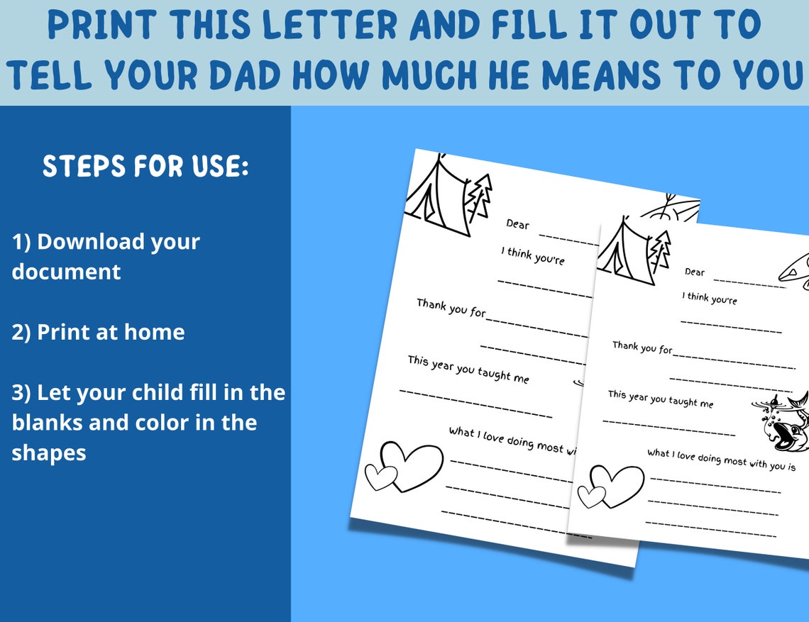 Father's Day Coloring Letter, Outdoors Theme, Fill-in Gift (digital ...