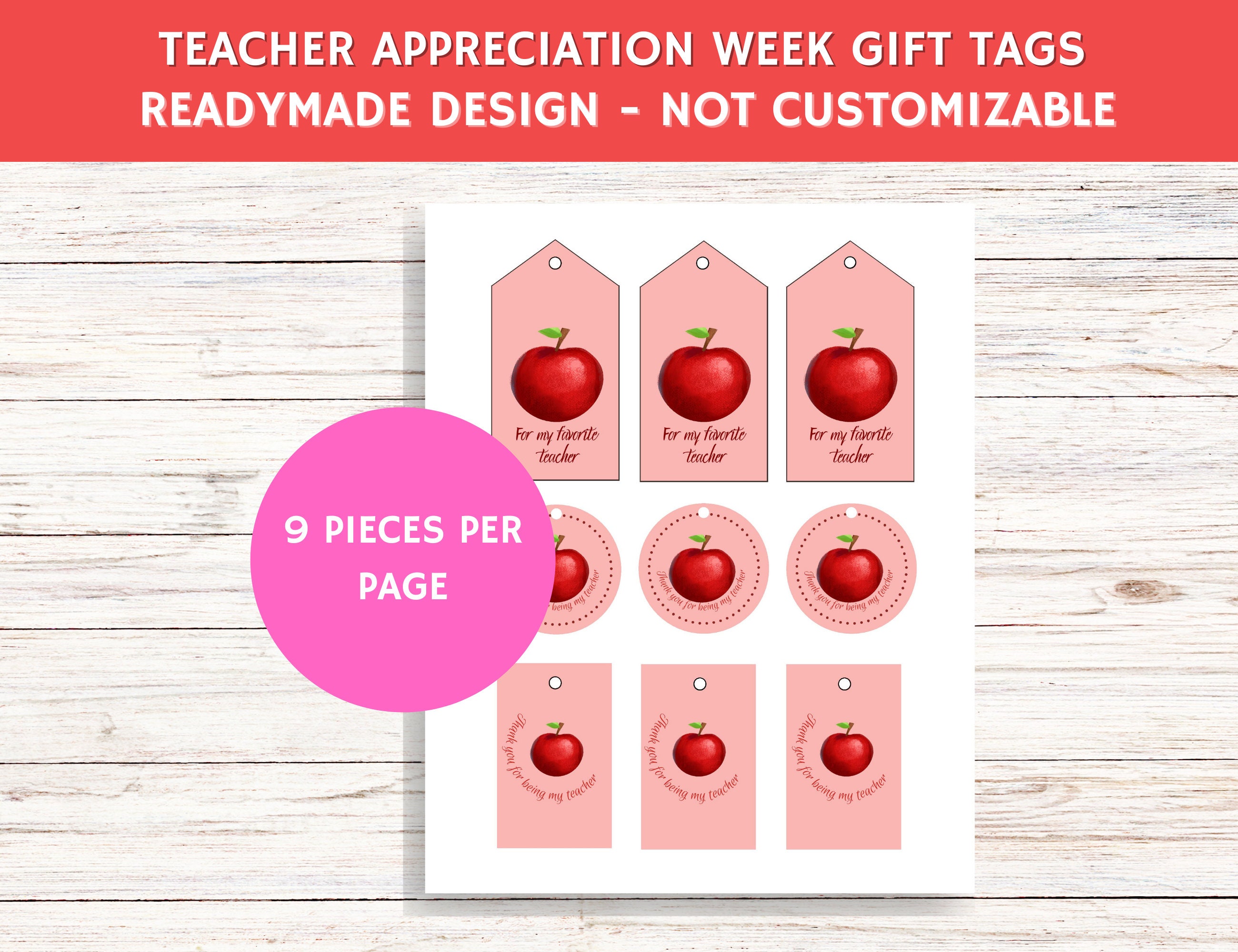 Printable Thank You Teacher Appreciation Gift Tag Instant Download ...