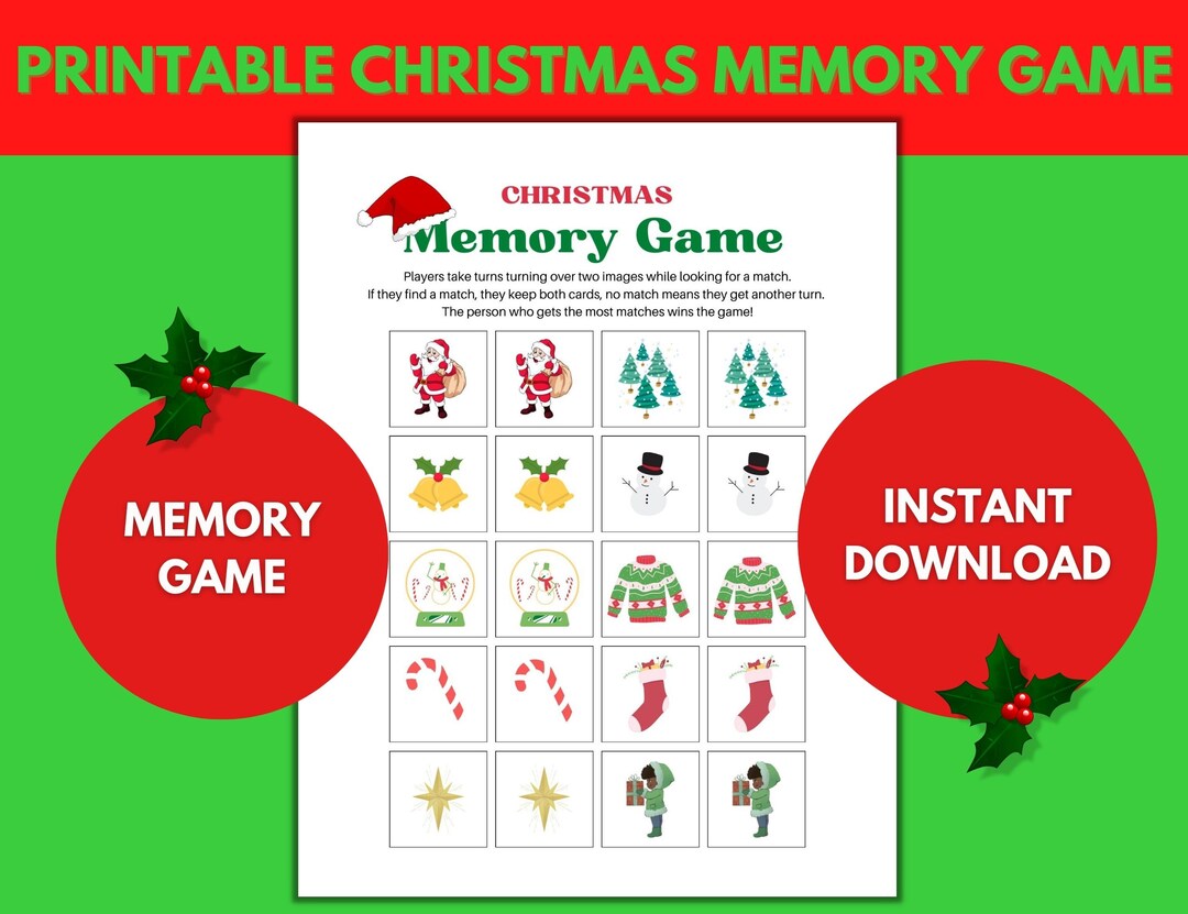 Printable Christmas Memory Game, Party Game for Kids at Christmas, Fun ...