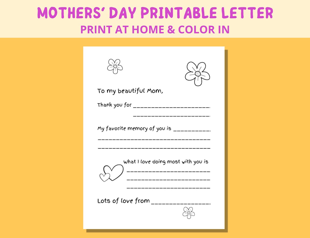 Mothers Day Printable Keepsake Letter, Pre-school or Kindergartern ...