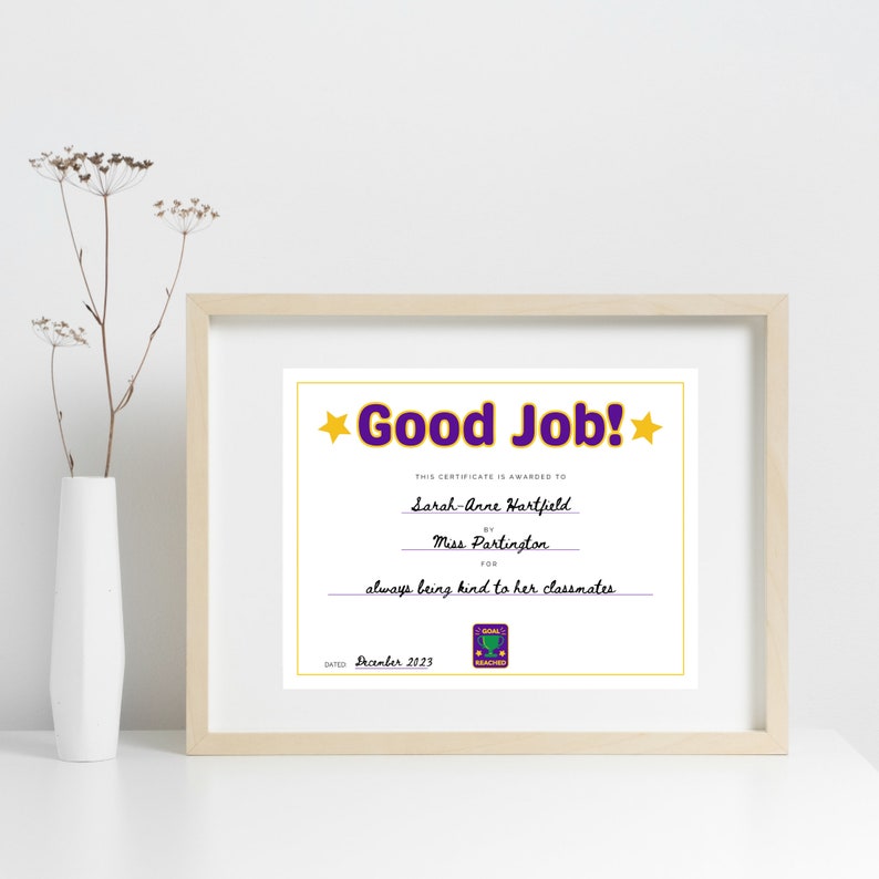 Printable 'good Job' Class Certificate Template (digital Download ...