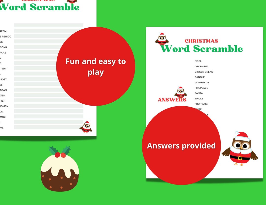 Christmas Theme Printable Word Scramble Party Game for Kids, Christmas ...