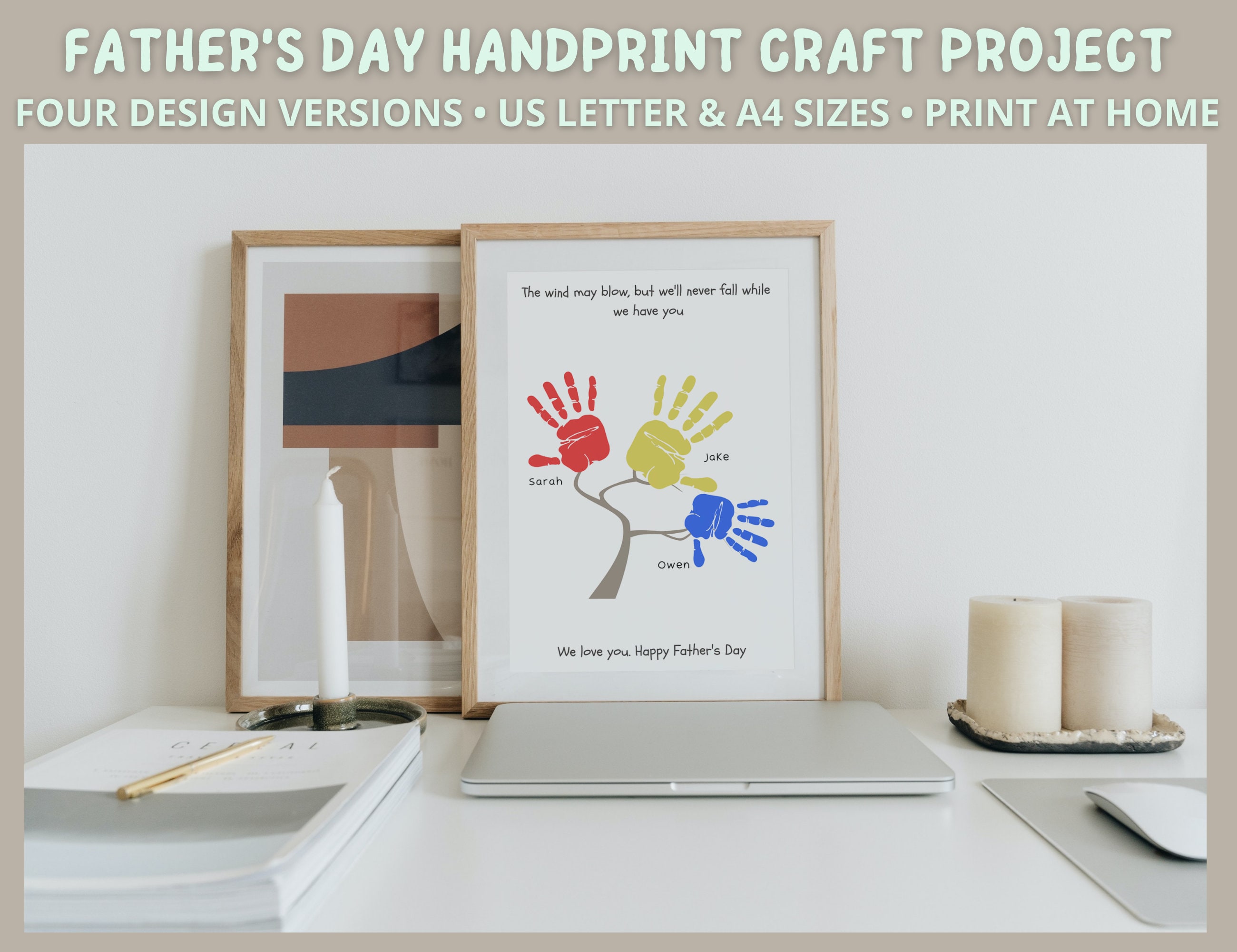 Father's Day Handprint Footprint Gift for Dad, Print at Home Gift for ...