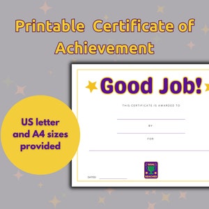 Printable 'good Job' Class Certificate Template (digital Download ...