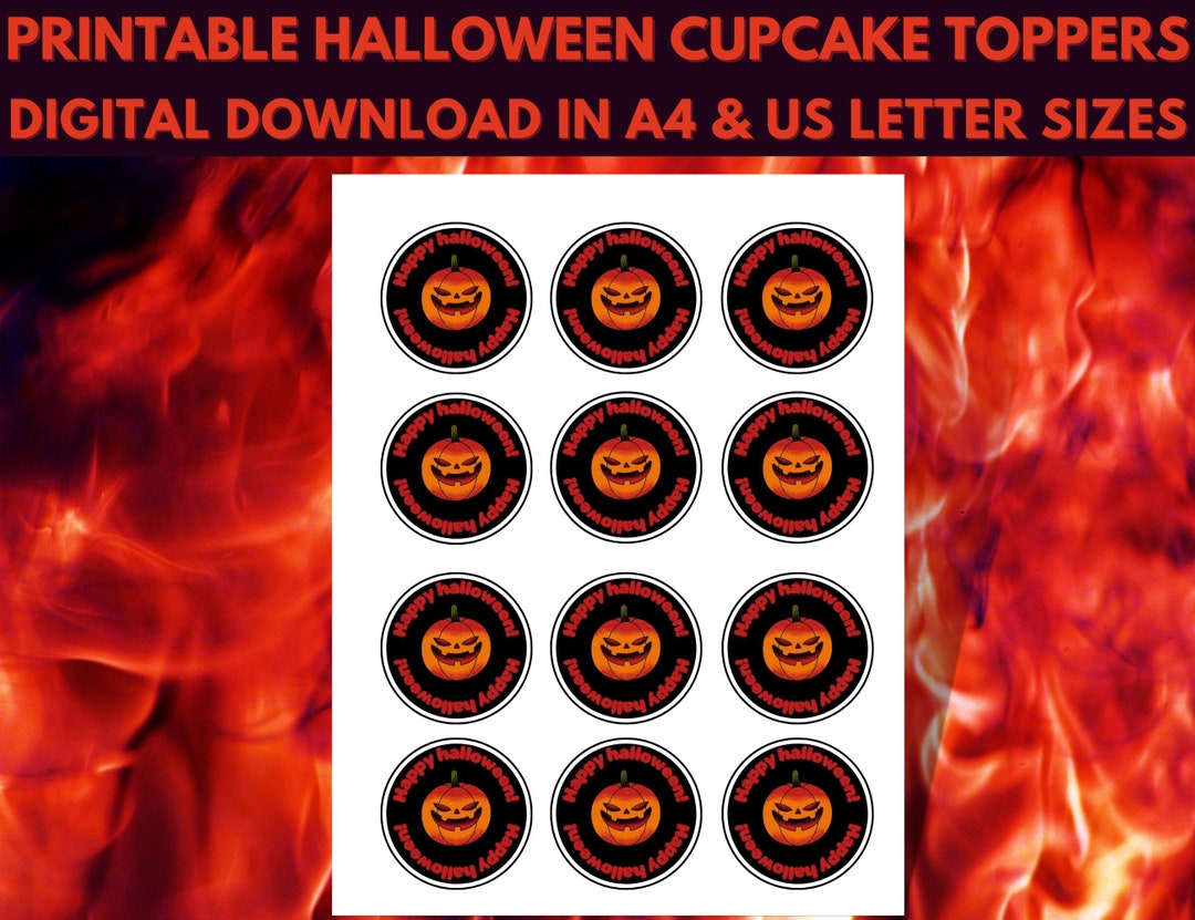 Printable Halloween Cupcake Toppers, Scary Halloween Pumpkin Cupcake ...