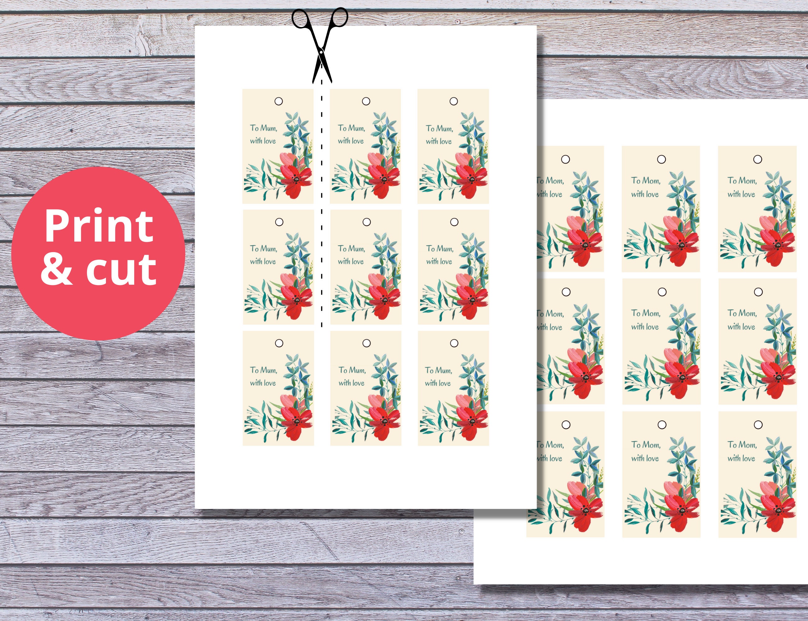 Mother's Day Printable Gift Tags, Floral Gift Tags for Mom, Instant ...