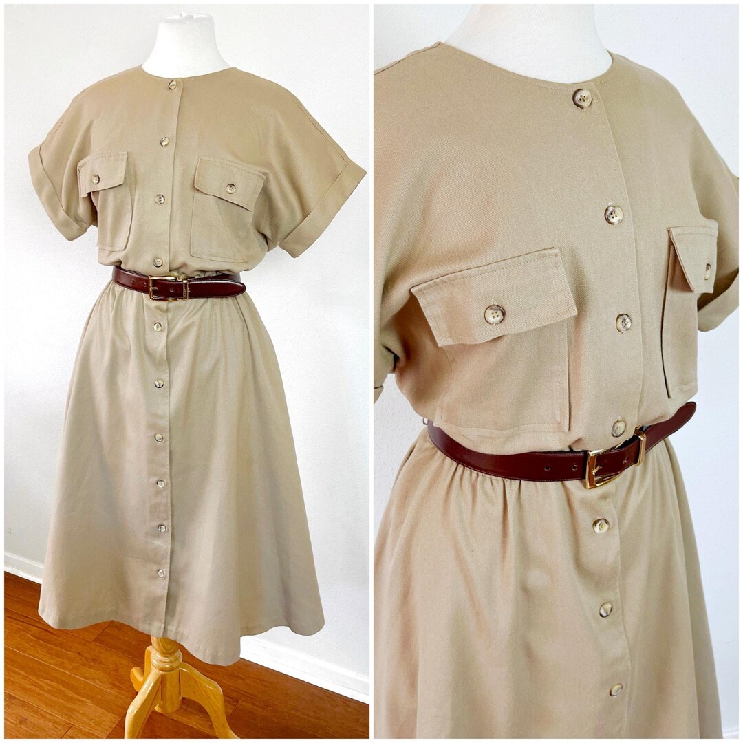 Vintage 80s Safari Brownie Girl Scout Uniform Workwear Tan Short Sleeve ...