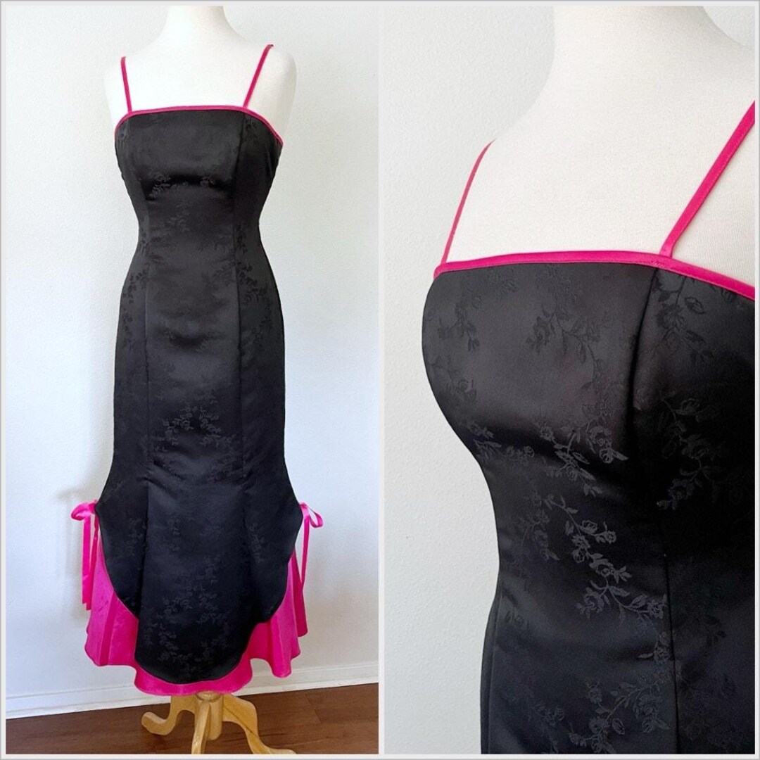 Vintage 90s / Y2K Whimsygoth Maxi Prom Dress Emo Goth Hot Pink Black ...