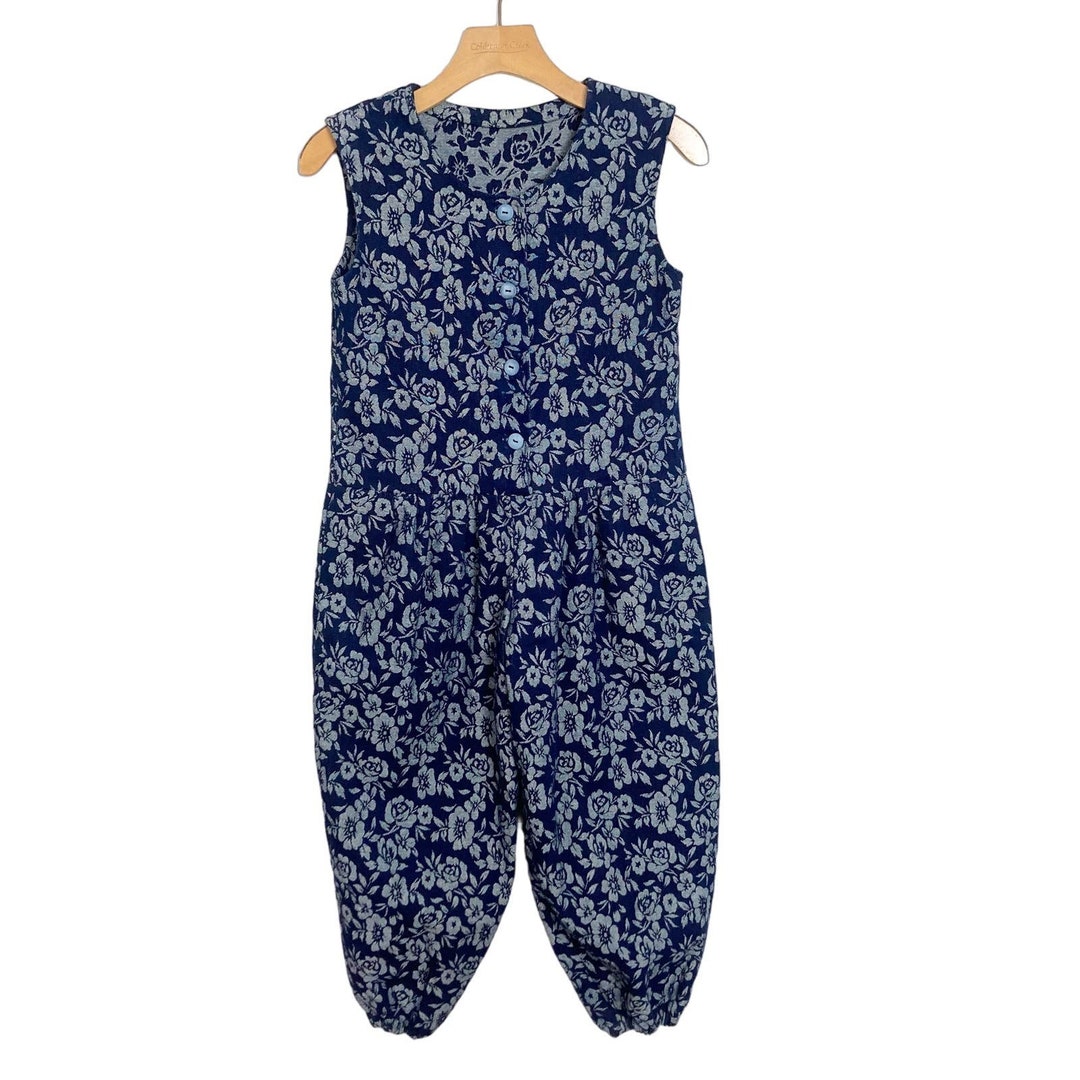 Vintage 90s Laura Ashley Style Jumpsuit Blue Floral Balloon Leg Button ...