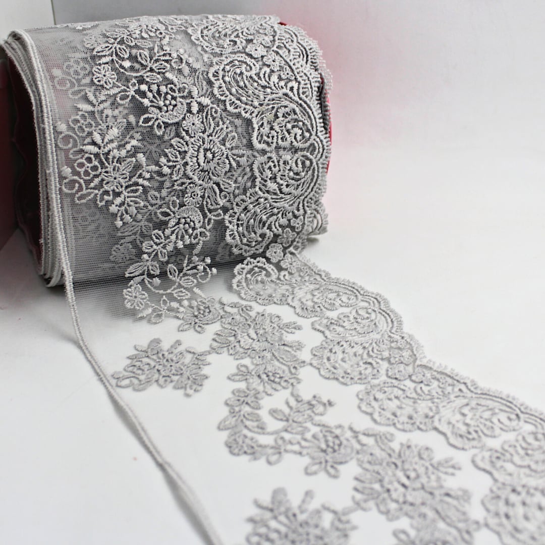 140mm Gray Lace Trim/5,5 Inch Lace Fabric/tulle Lace/embroidered Lace ...
