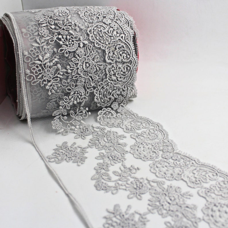 140mm Gray Lace Trim/5,5 Inch Lace Fabric/tulle Lace/embroidered Lace ...