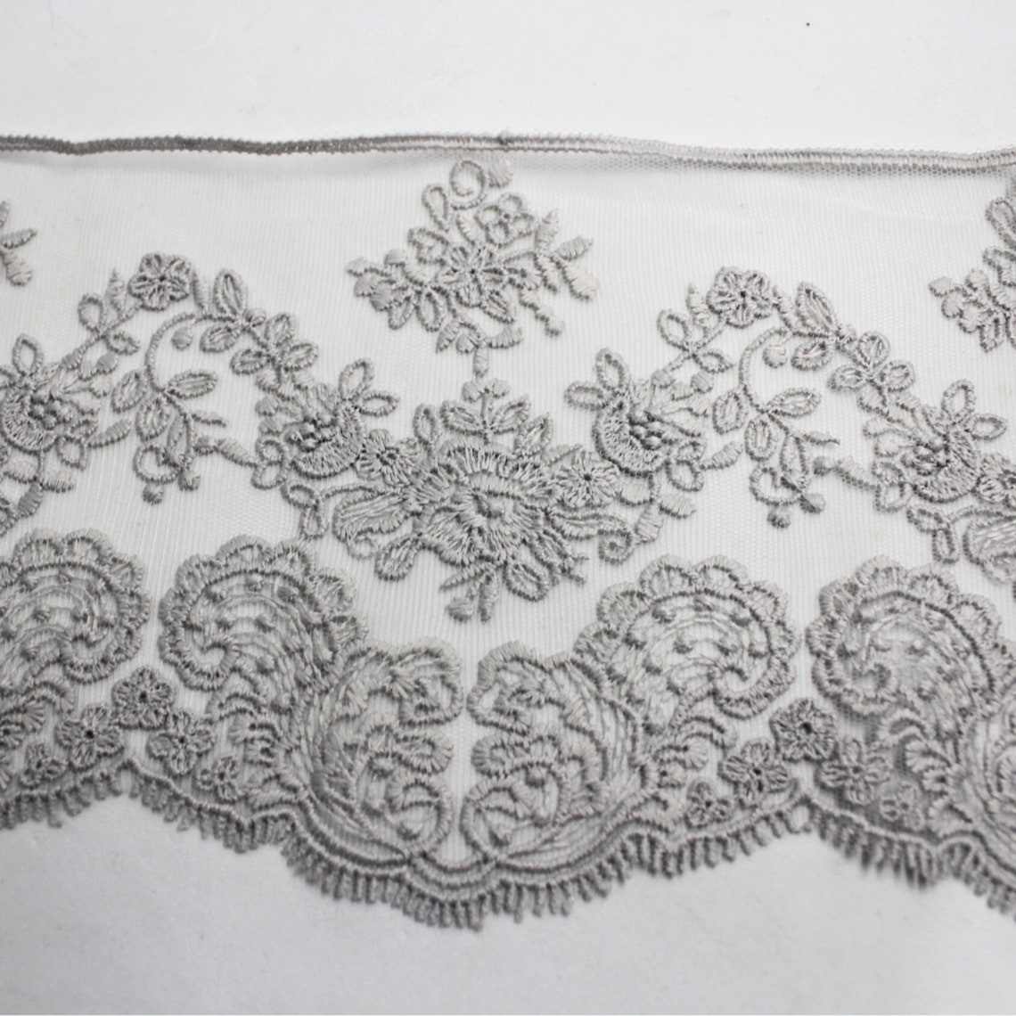 140mm Gray Lace Trim/5,5 Inch Lace Fabric/tulle Lace/embroidered Lace ...