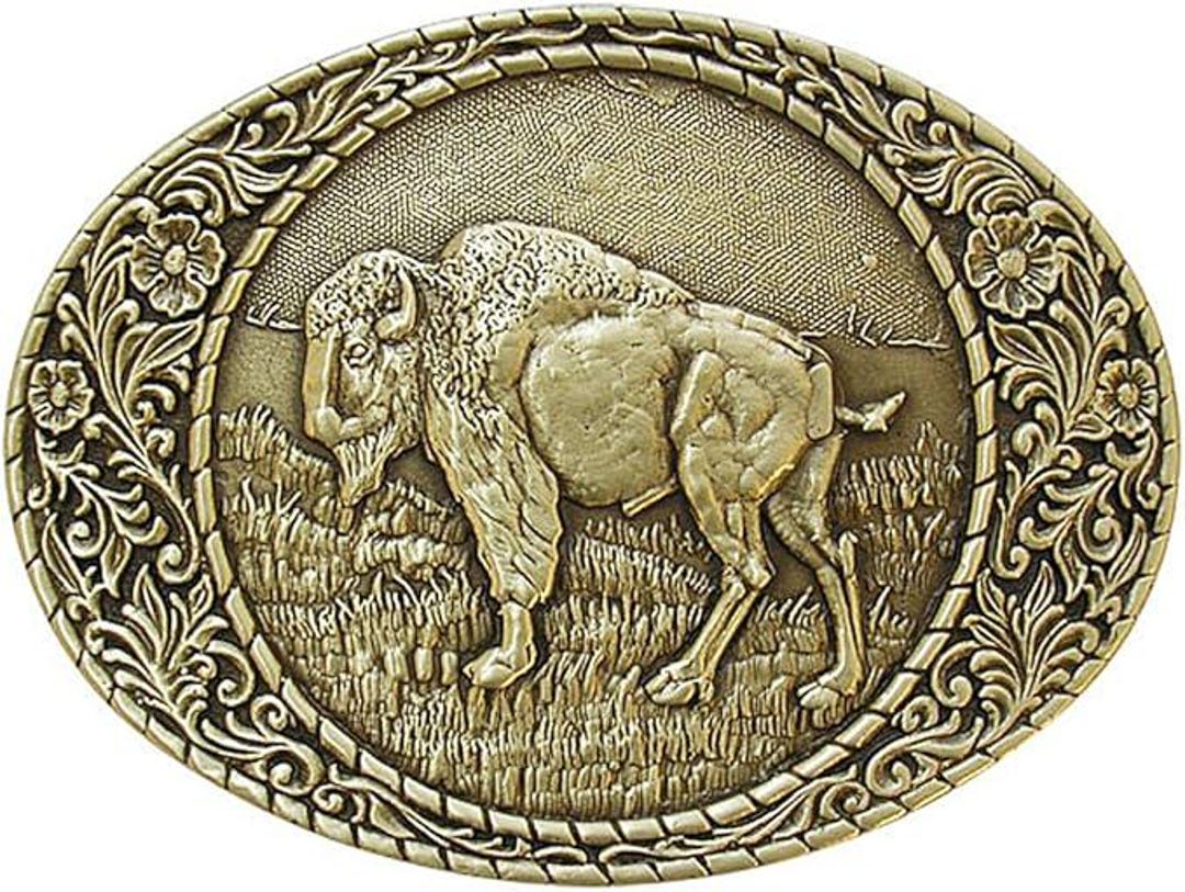 Indiana Metal Craft Men's Bison Belt Buckle Solid Brass, Nature ...