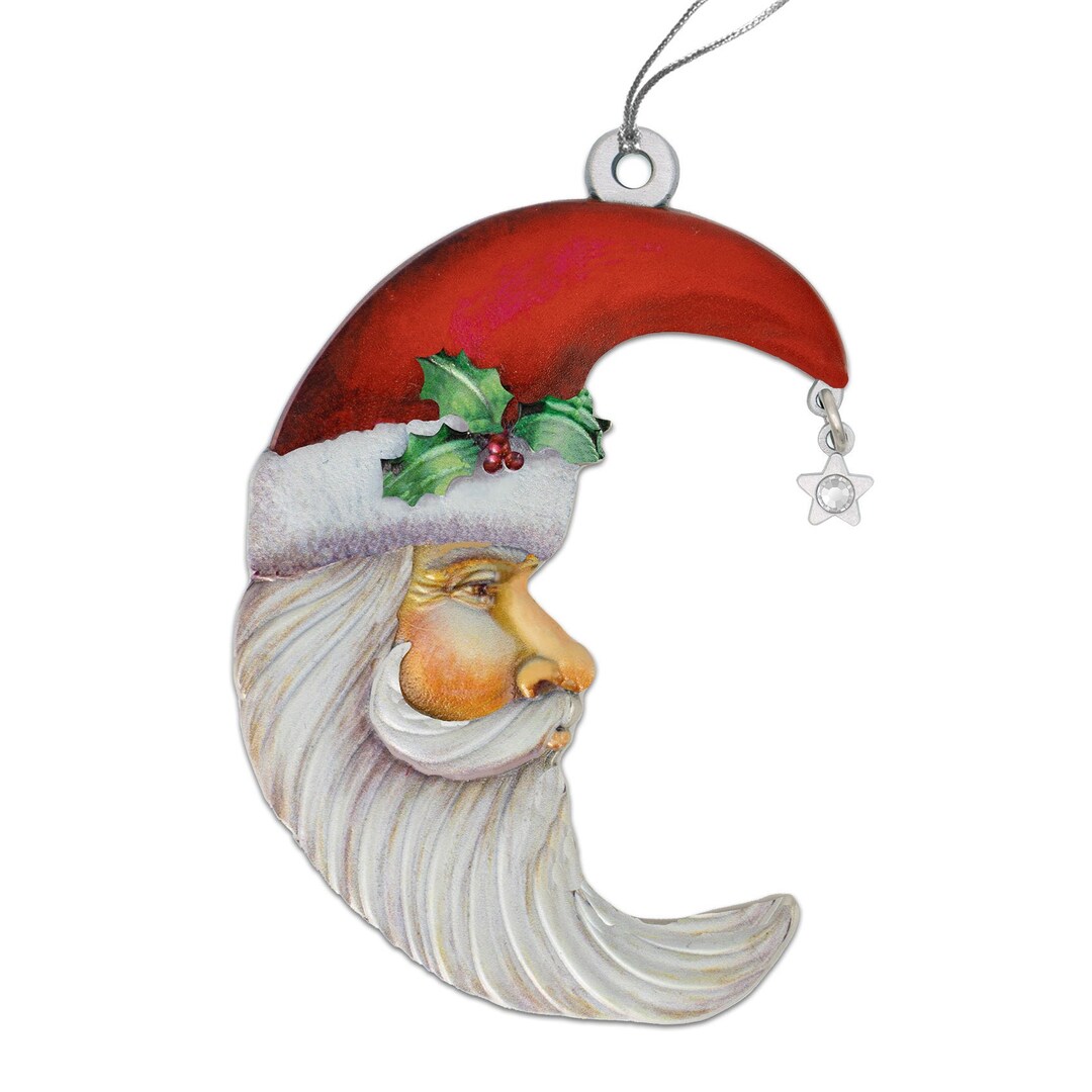 Indiana Metal Craft Pewter Moon Shaped Santa Christmas Ornament With ...