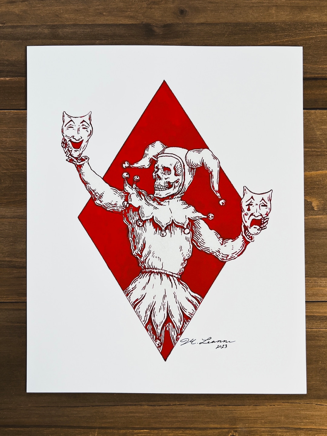 Two Faces Jester Fine Art Print, Skeleton Drawing, Joker Art, Skeleton ...