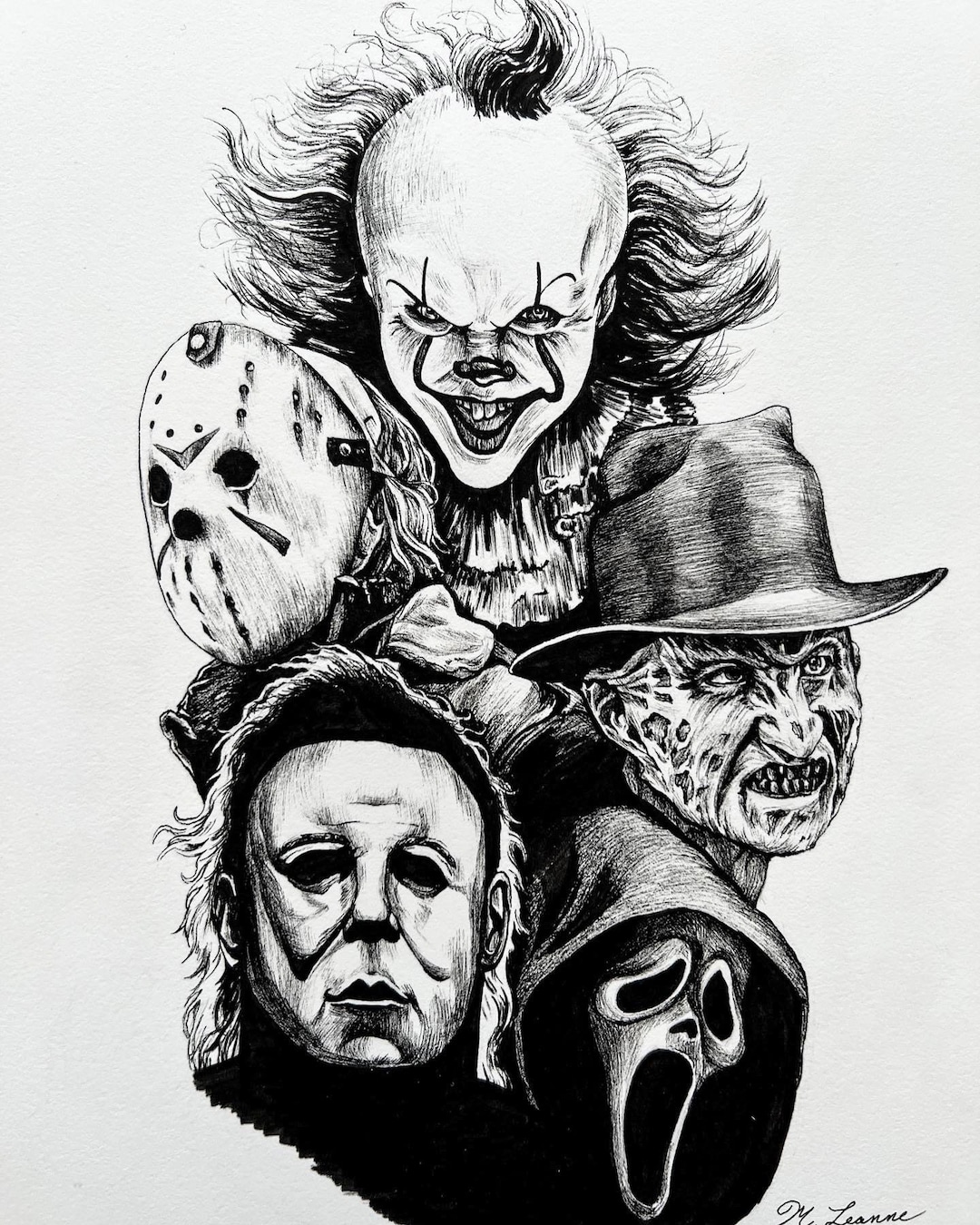 Slashers Art Print, Pen and Ink Drawing, Horror Movie Art , Fan Art ...