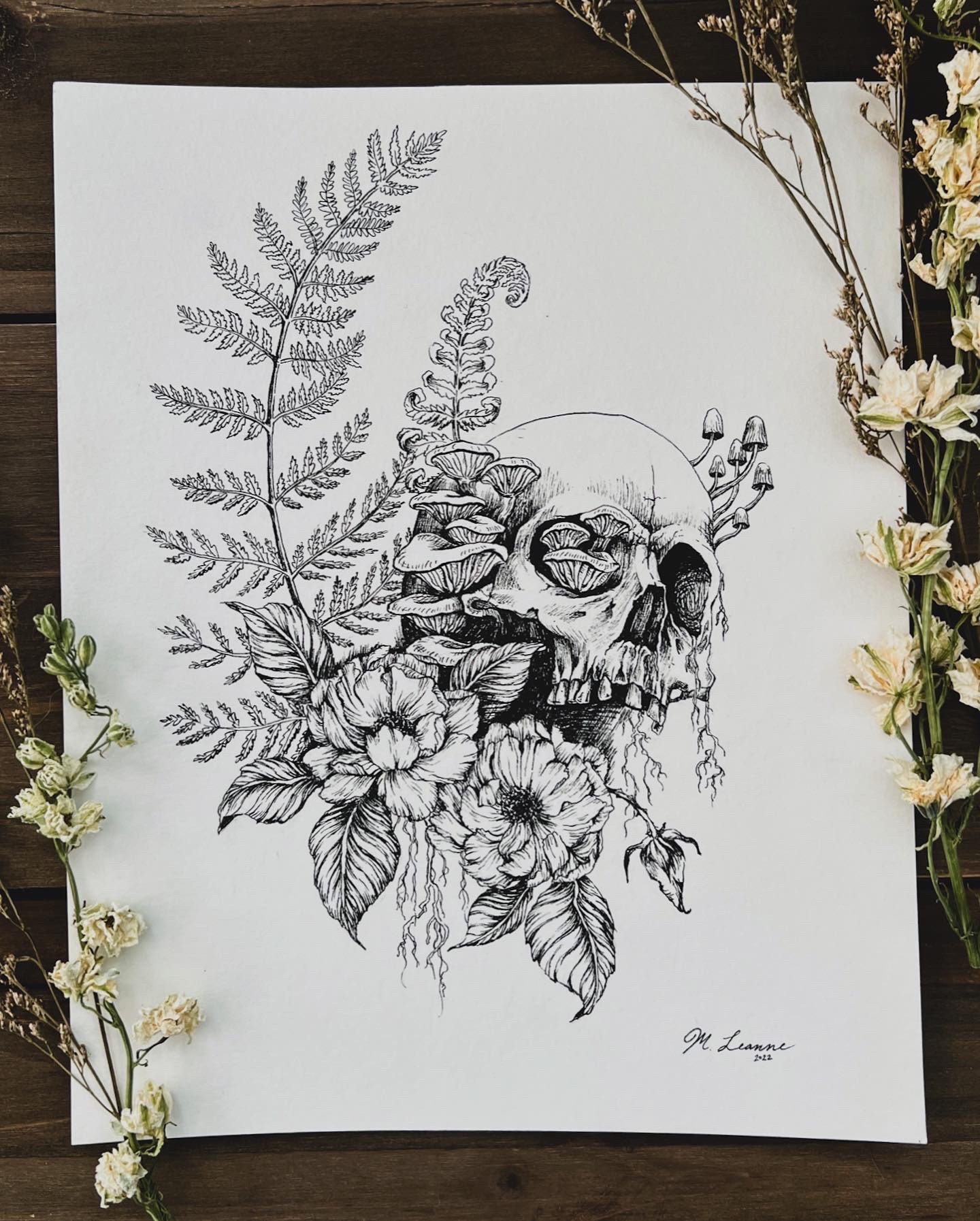Overgrown Skull Fine Art Print Pen and Ink Drawing Original - Etsy