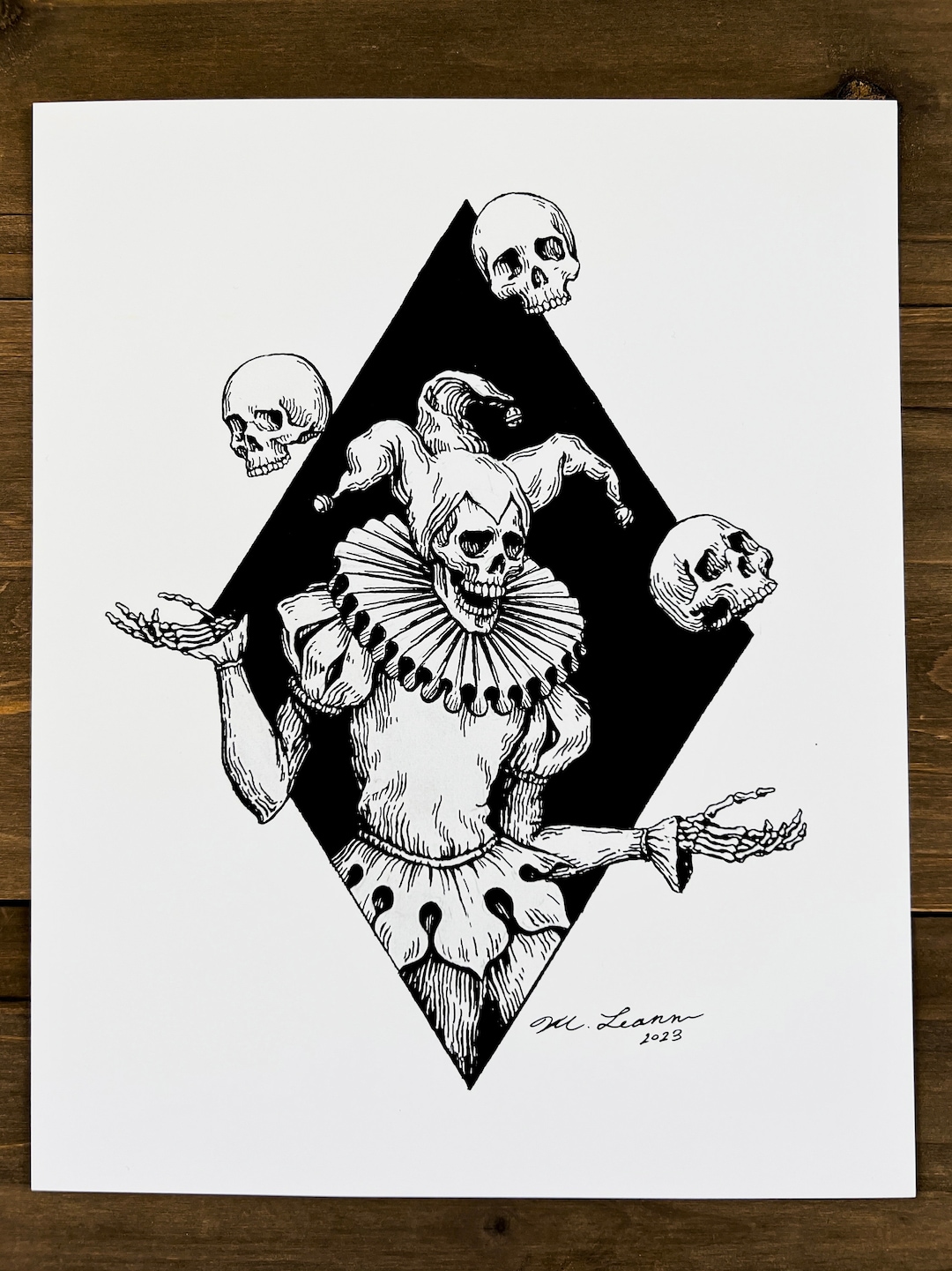 Juggling Skulls Jester Fine Art Print, Skeleton Drawing, Joker Art ...