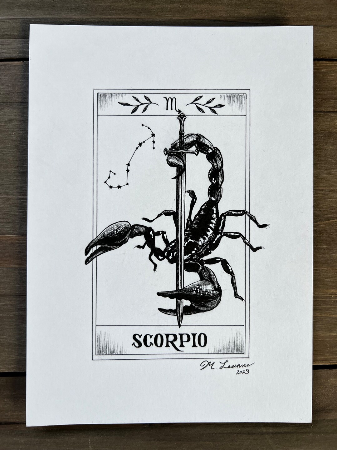 Scorpio Zodiac Sign Print, Tarot Card, Pen and Ink Drawing, Astrology ...