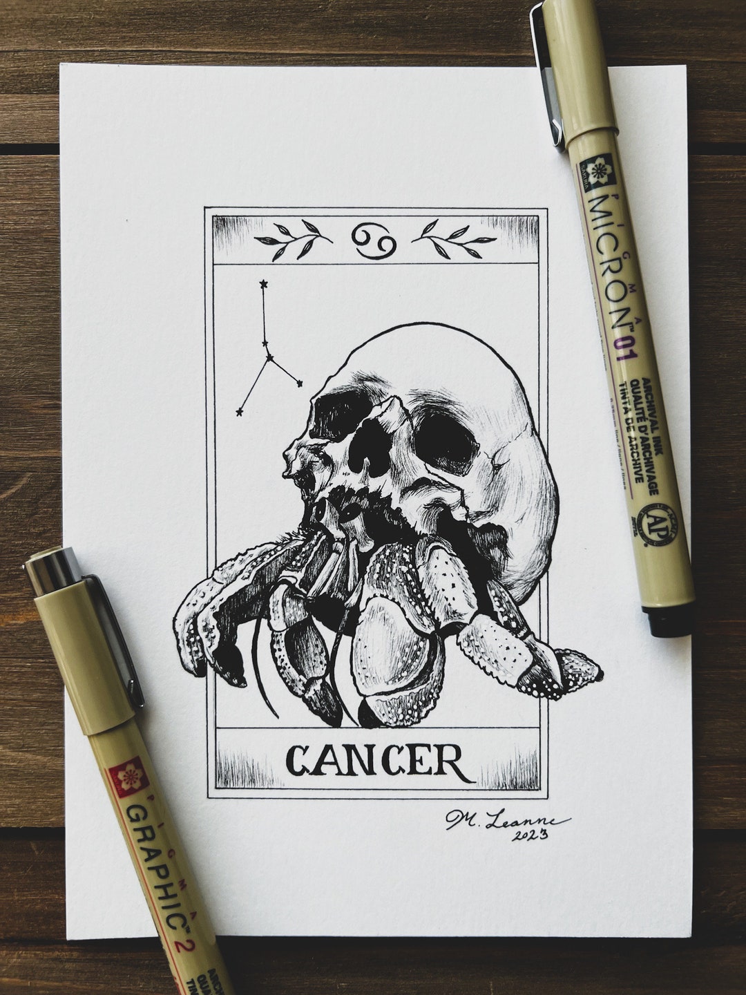 Cancer Zodiac Sign Print, Tarot Card, Pen and Ink Drawing, Astrology ...