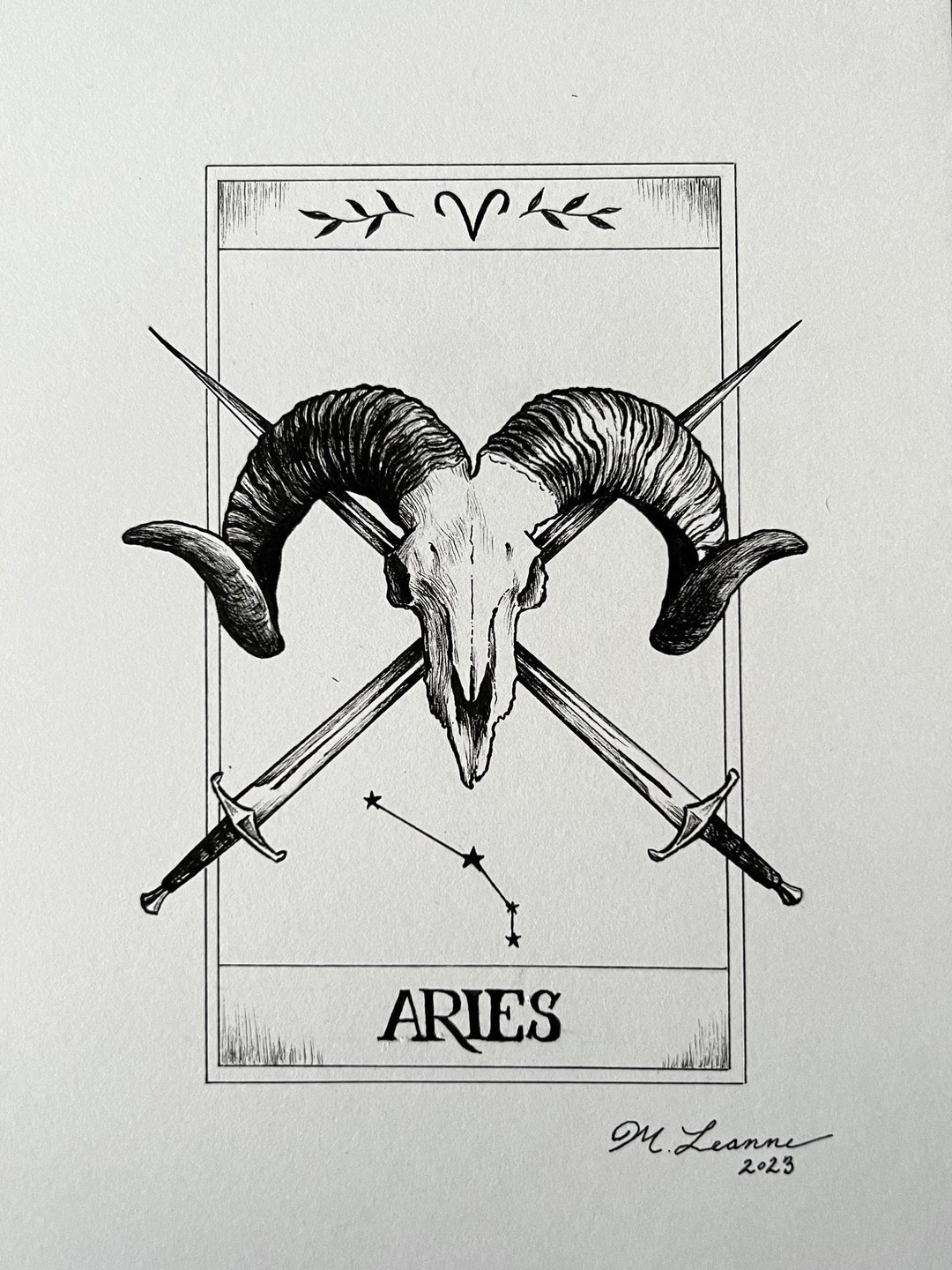 Aries Zodiac Sign Print, Tarot Card, Pen and Ink Drawing, Astrology ...