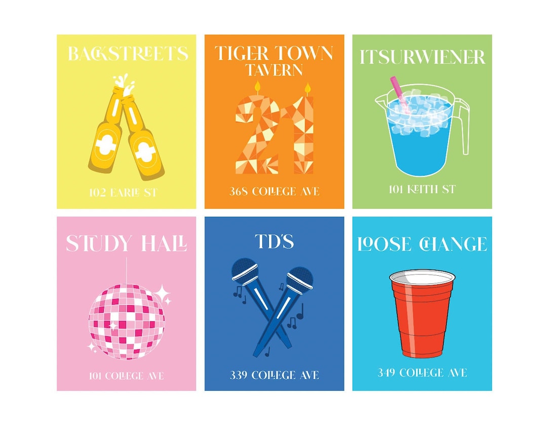 Downtown Clemson Bar Prints Pack | Preppy Clemson Prints - Etsy