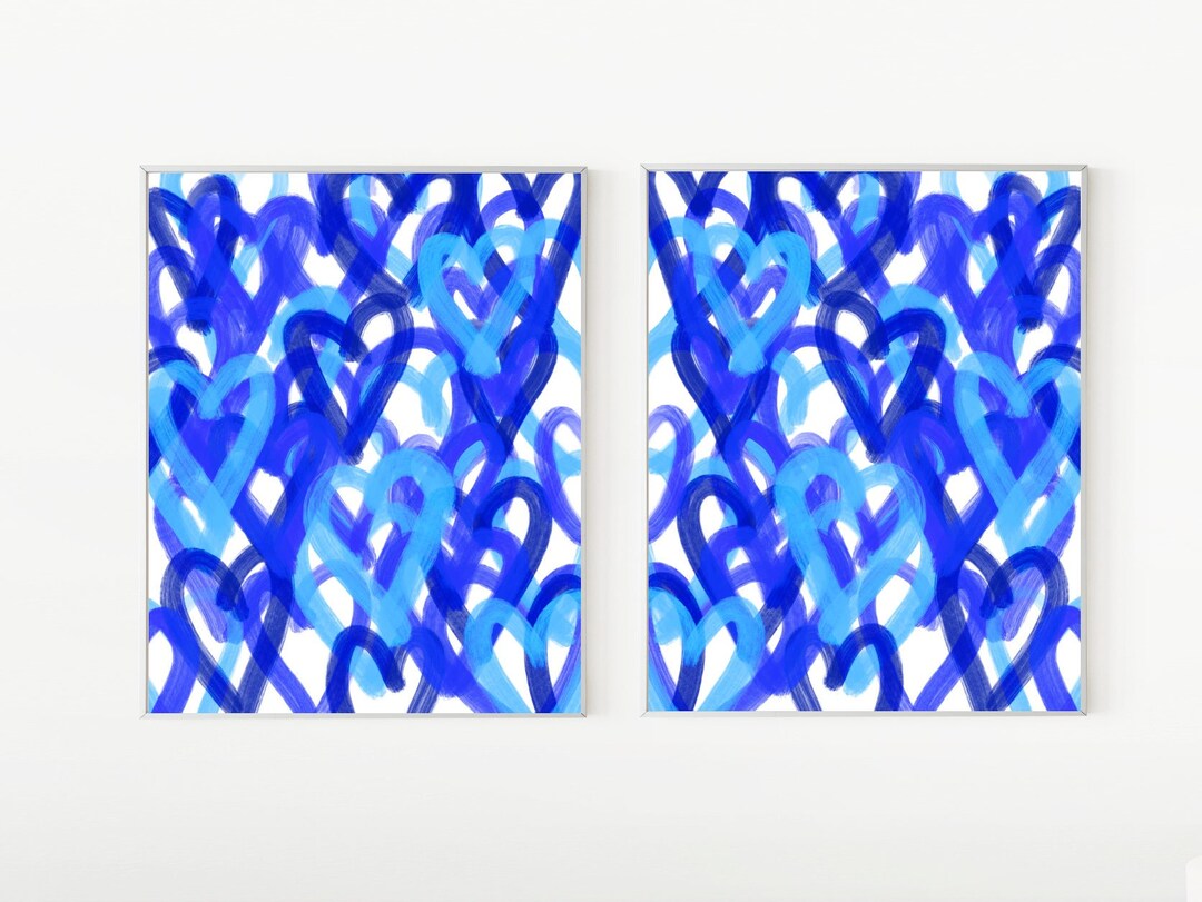 Blue Preppy Heart Print | Blue Preppy Wall Art - Etsy