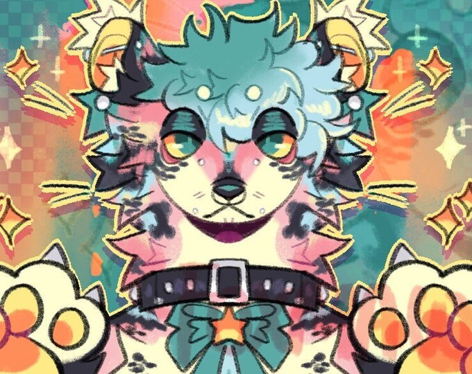 Acidic Pastel Bat Leopard Furry Fursona Adoptable - Etsy