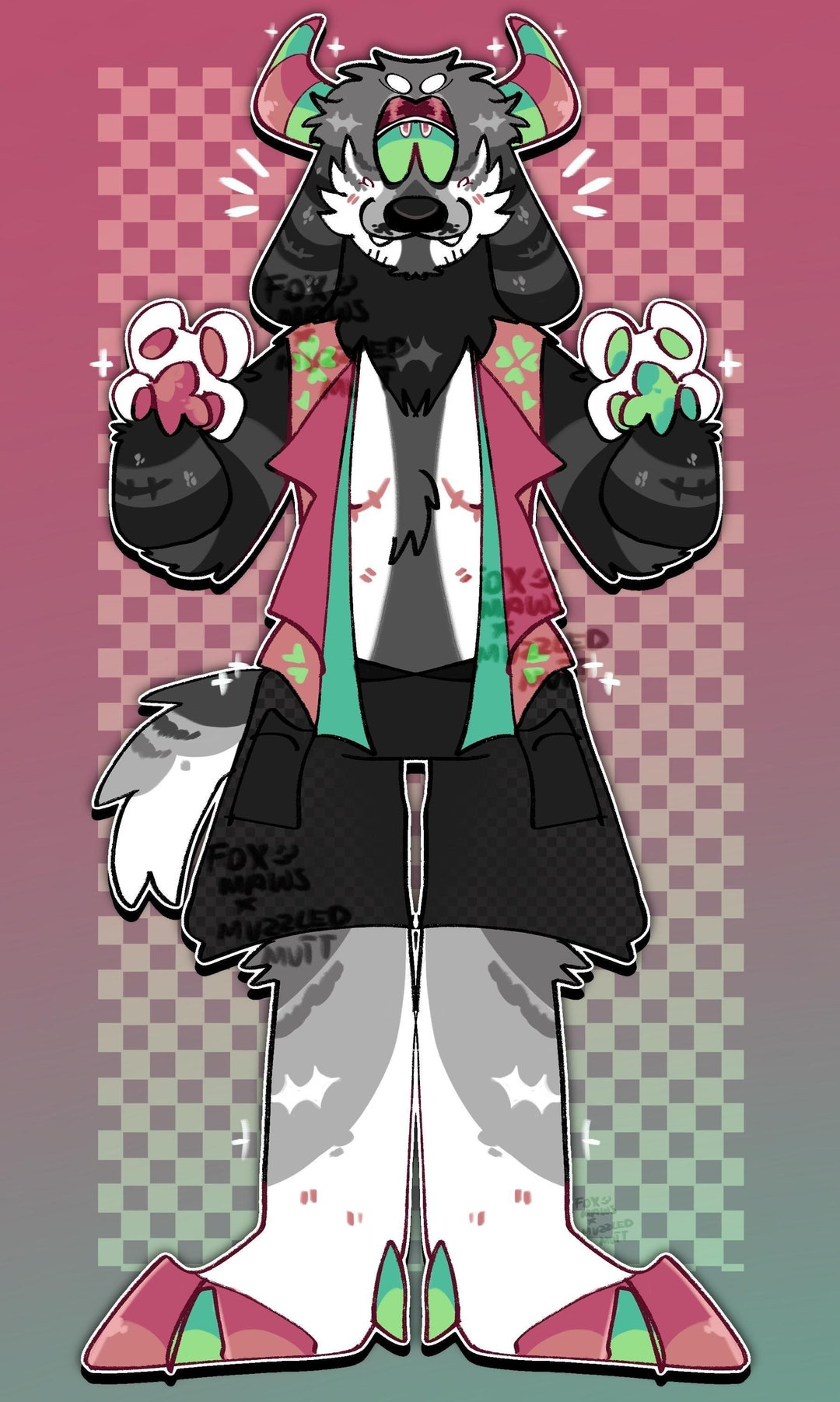 FOXMAWS X MUZZLEDMUTT Collab Adopt Punk Emo Horned Canine Goat Hybrid ...