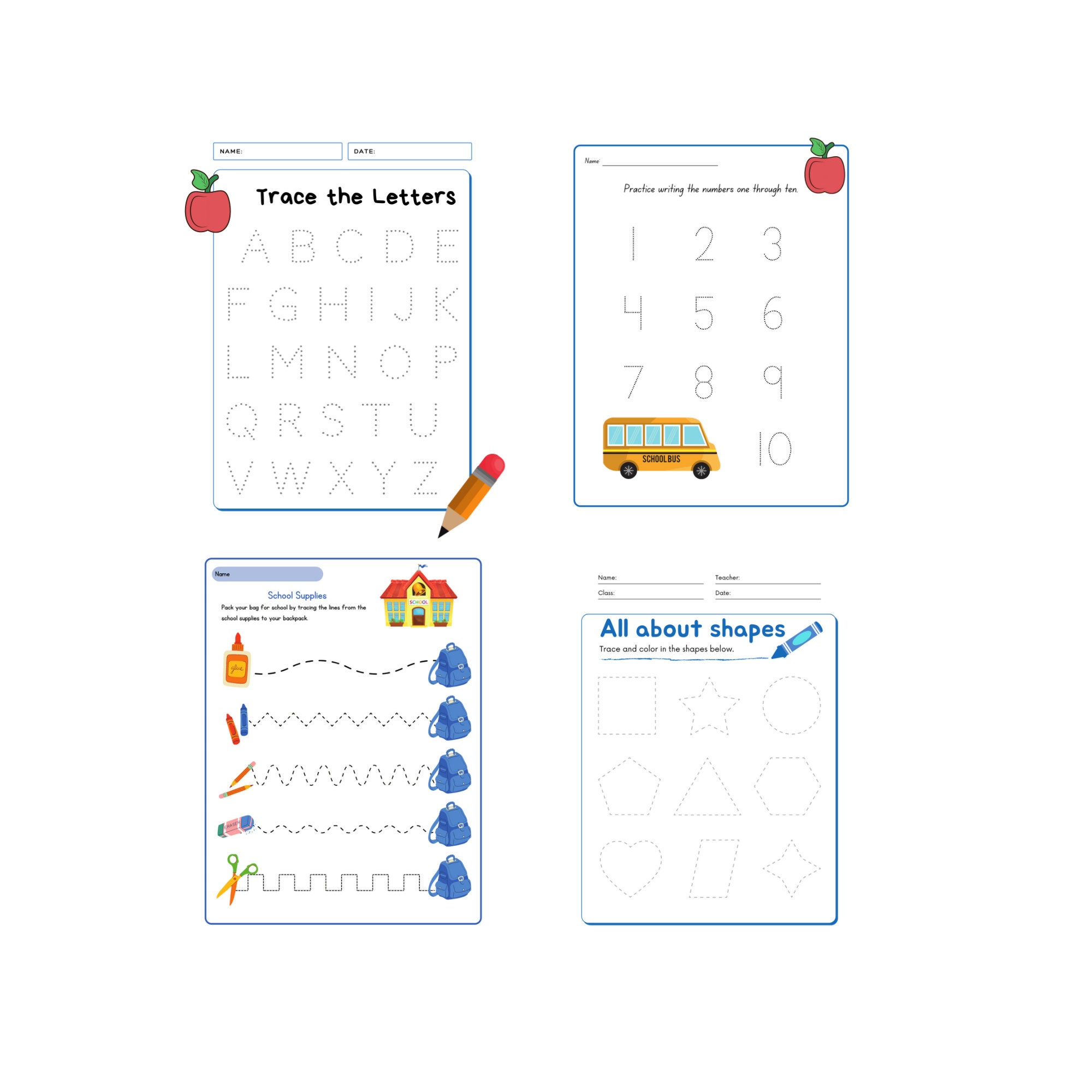 Preschool Tracing Pages Letters, Numbers, Shapes, Lines - Etsy