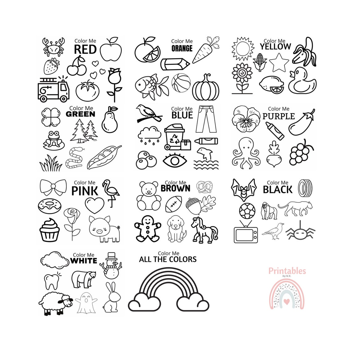 Color Coloring Pages for Preschool, Kinder, Toddlers - Etsy