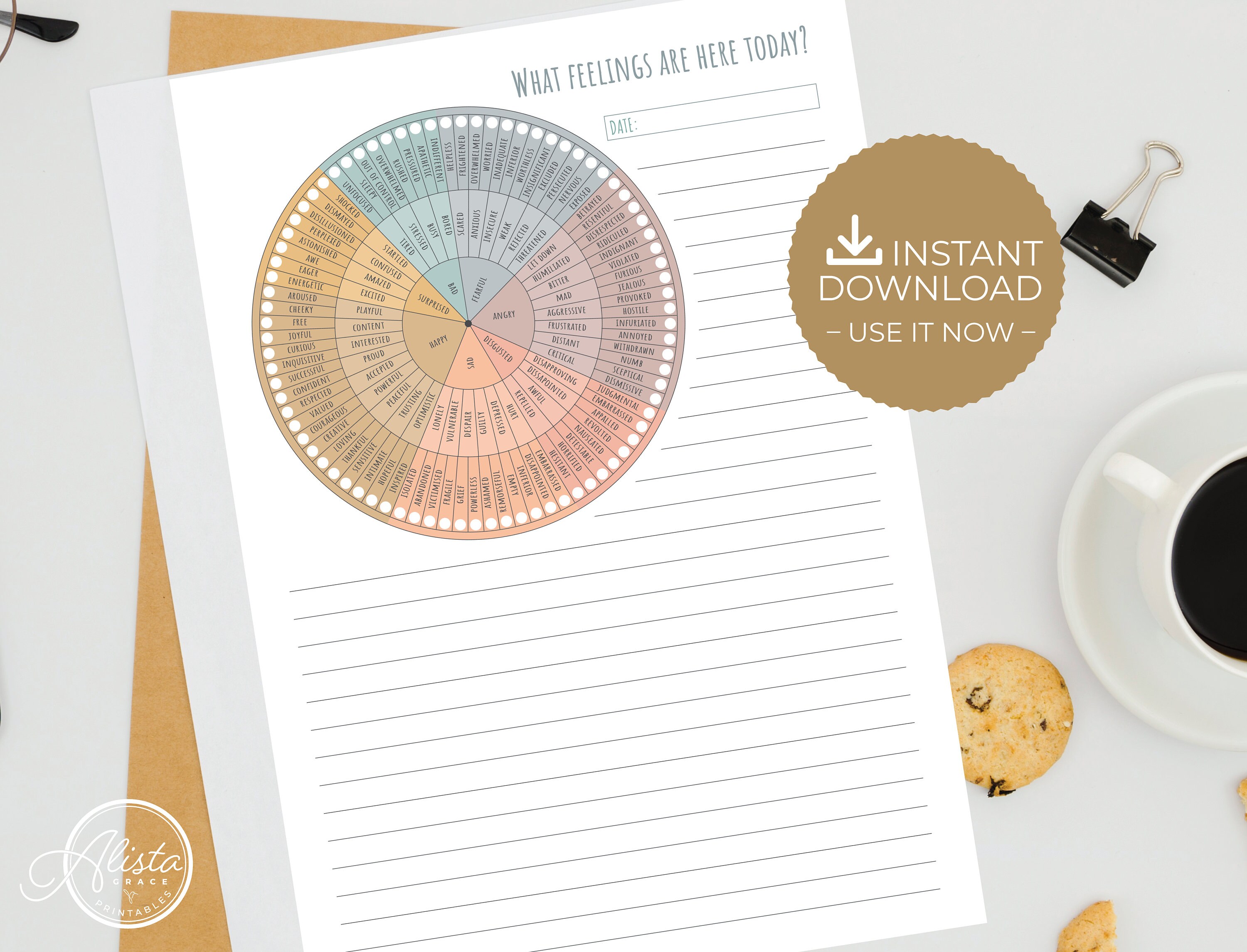 Emotions Wheel, Feelings Journal, Wheel of Emotions, Mental Health ...