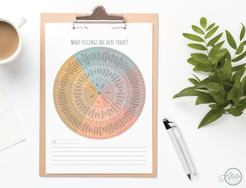 Wheel of Emotions, Feelings Journal, Mental Health, Therapy Worksheet ...
