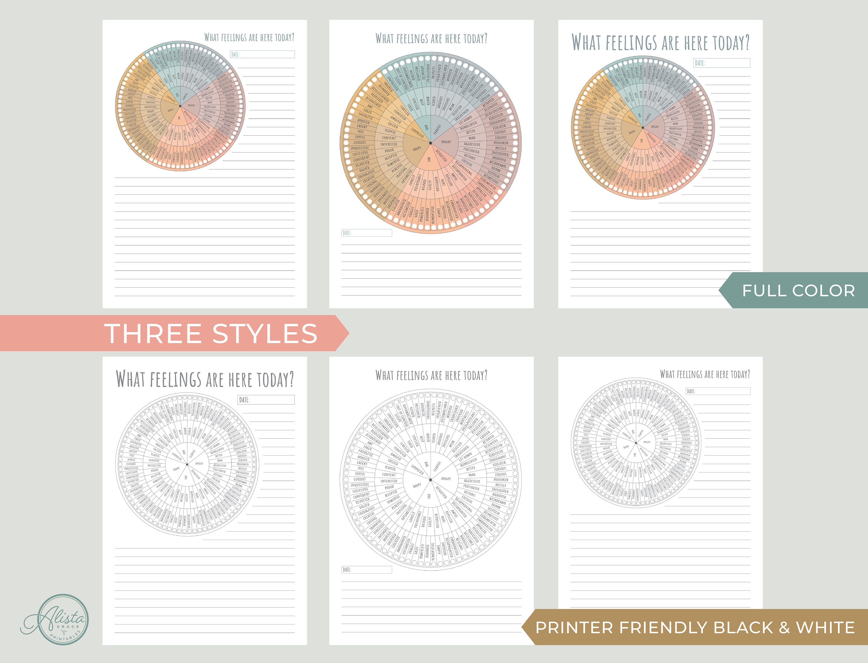 Emotions Wheel, Feelings Journal, Wheel of Emotions, Mental Health ...