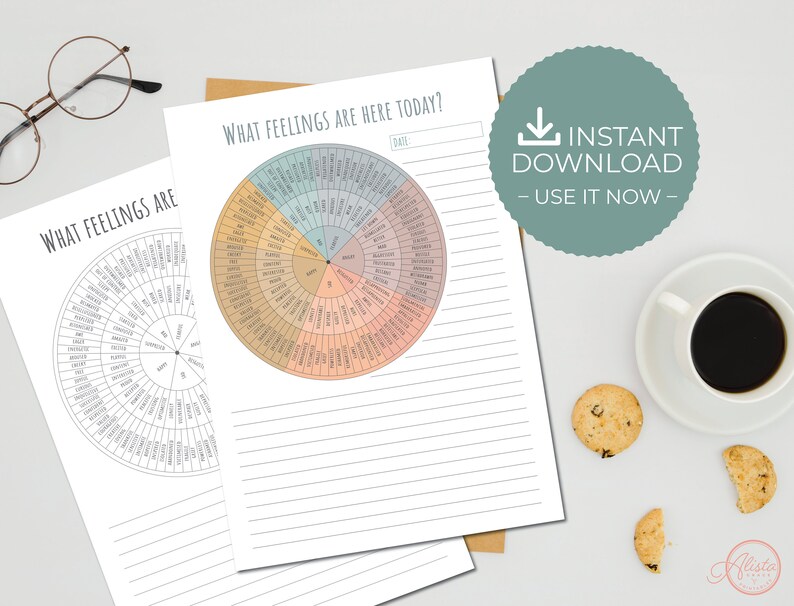 Wheel of Emotions, Feelings Journal, Mental Health, Therapy Worksheet ...