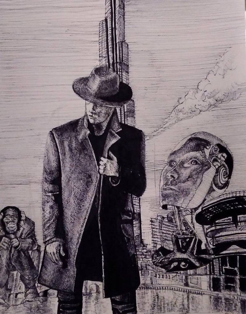 Monkey, Man, Robot, Ink Drawing, Gift Idea, Print, Ink Print - Etsy