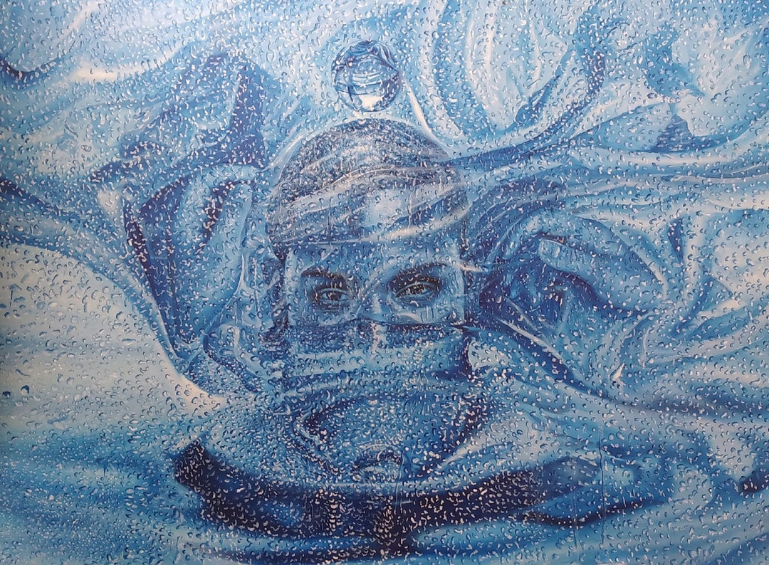 Blue Face Painting, Blue Water, Water Droplets, Print , Poster Oil ...