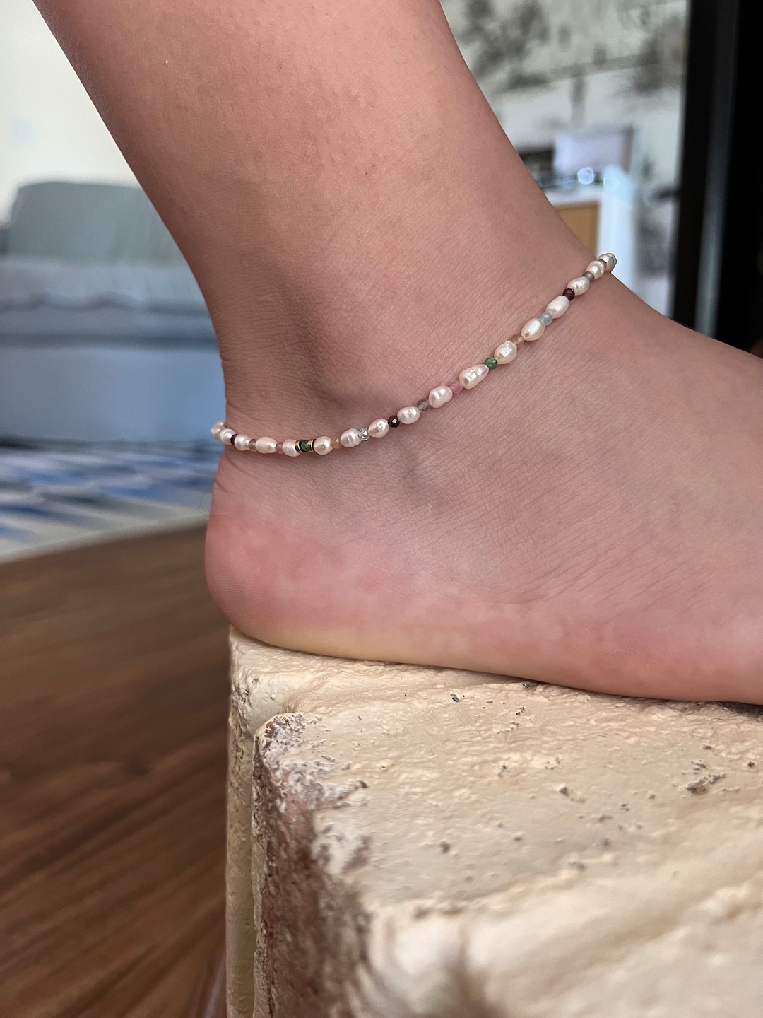 Fresh Water Pearl Multi Stone Rainbow Anklet | Multi Gemstone Anklet ...