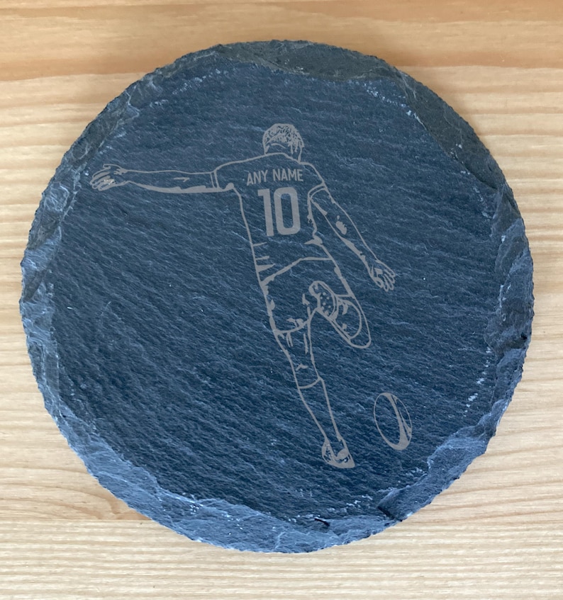 Personalised Slate Rugby Coaster Any Name and Number - Etsy UK