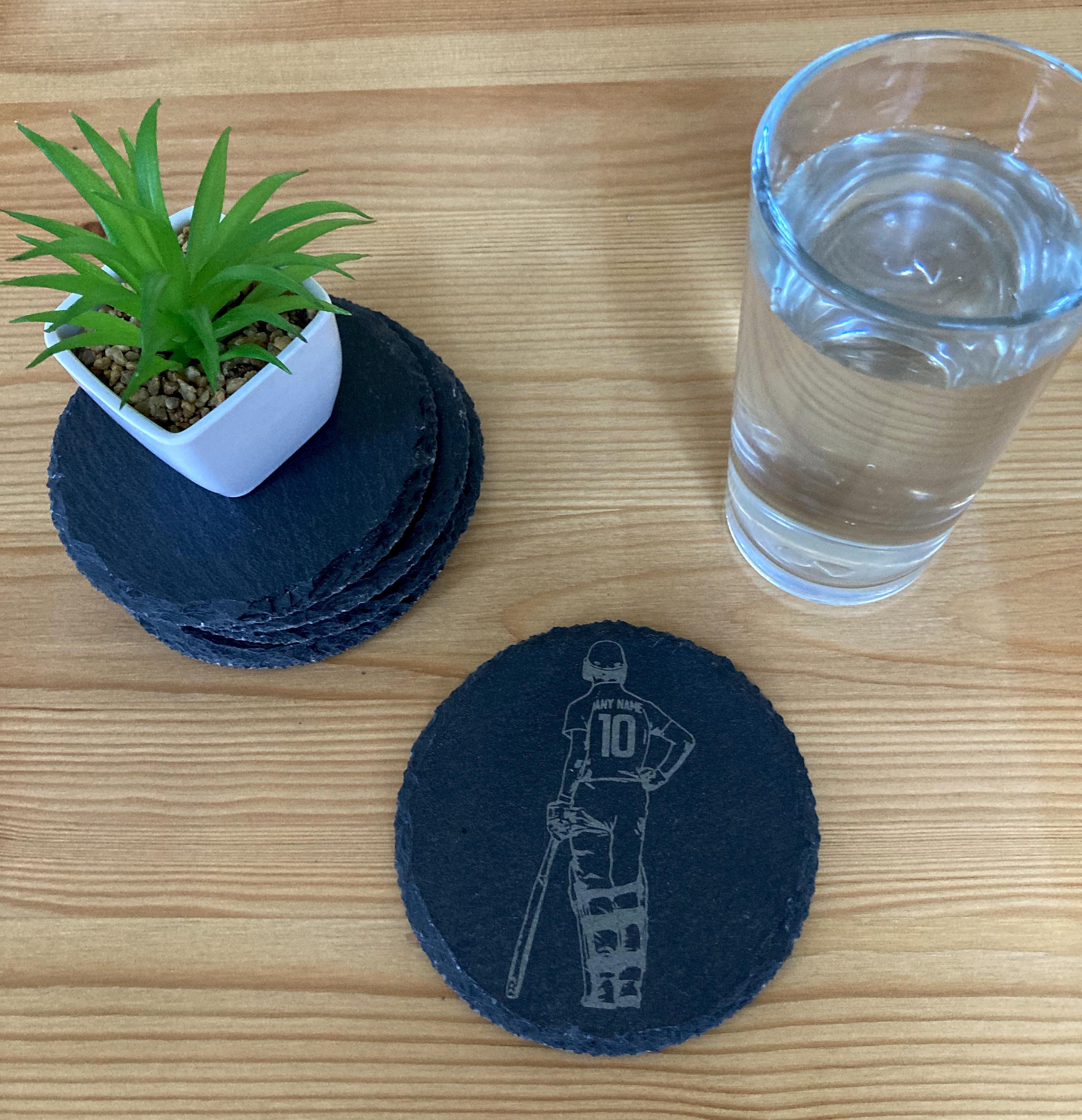 Personalised Slate Cricket Coaster Any Name and Number - Customised ...